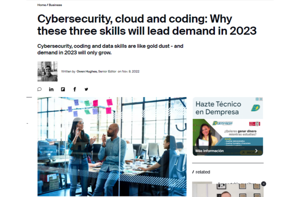 ZD Net: Cybersecurity, cloud and coding: Why these three skills will lead demand in 2023 | Globant